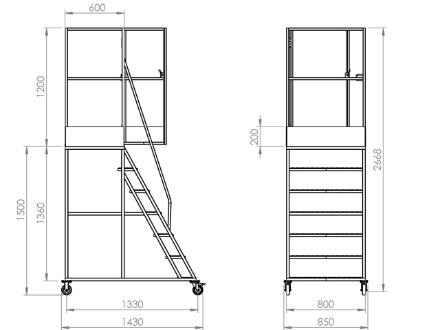 Escada com Rodas e Plataforma com Altura de 1,7m
