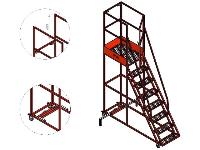 Escada Móvel com Guarda Corpo e Base de Segurança