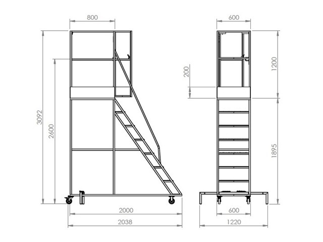 Escada Móvel com Guarda Corpo e Base de Segurança